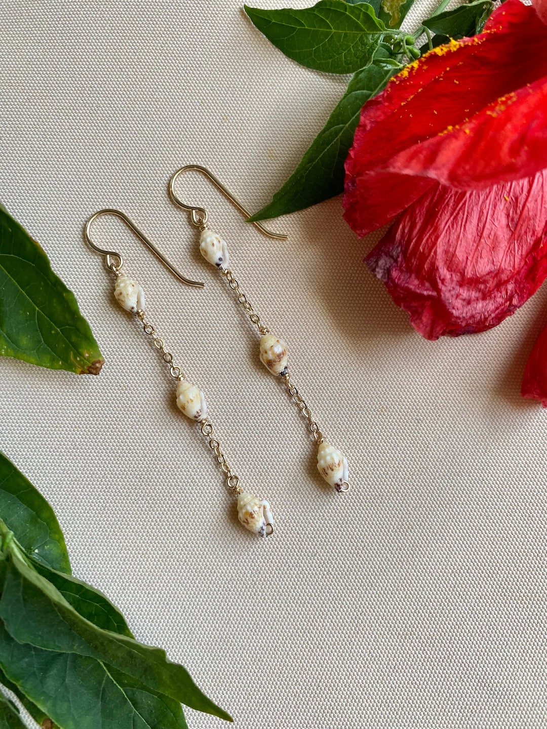 Niihau Momi Shell Dangle Earrings | Hawaiian Jewelry, 14K Gold Filled ...