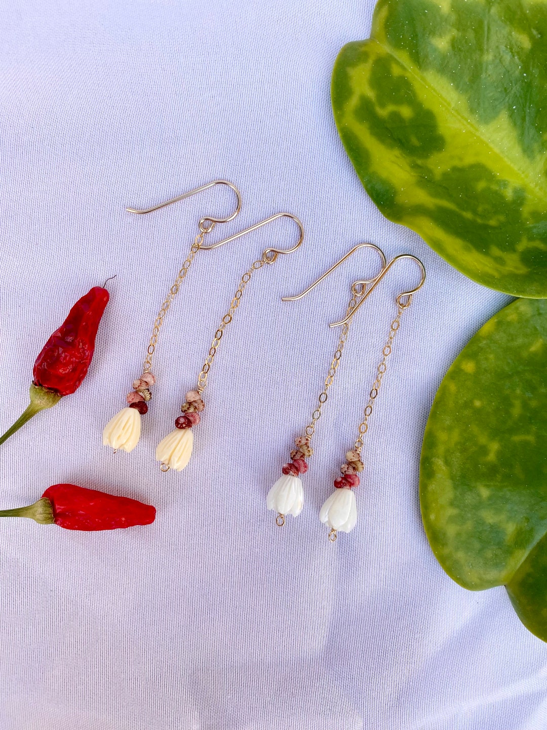 Niihau Kahelelani Pikake Earrings | 14K Gold Filled, Shell, Mother of ...