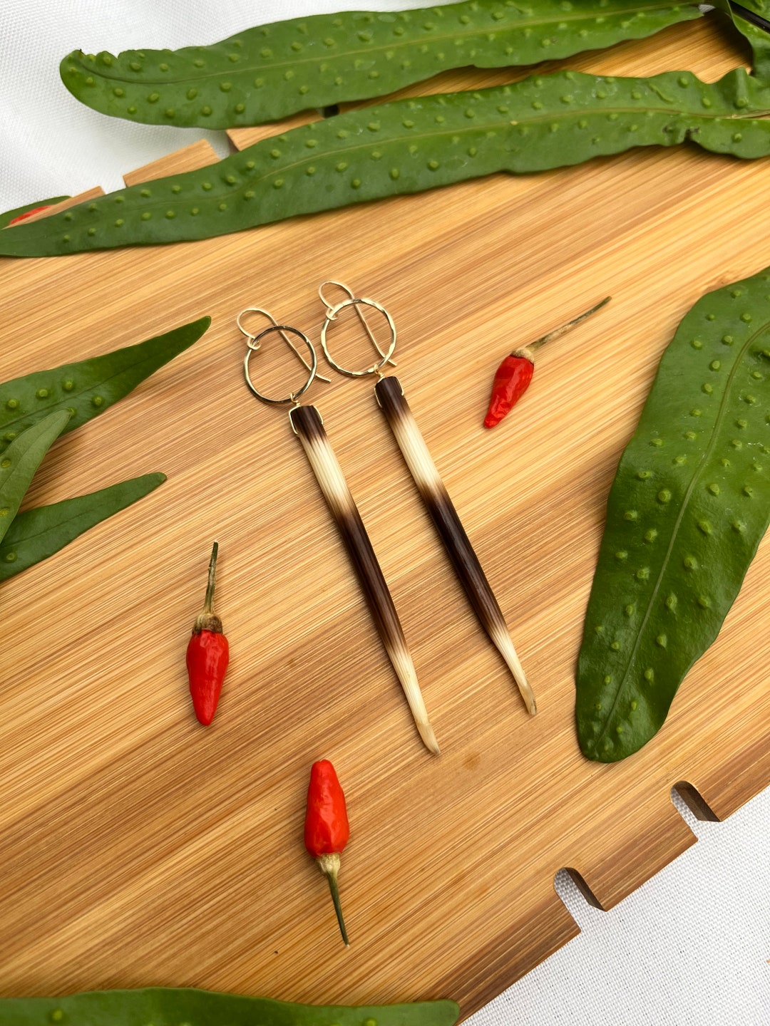 Porcupine Quill Earrings Hammered Gold Hoop Paniolo Fashion Hawaiian ...