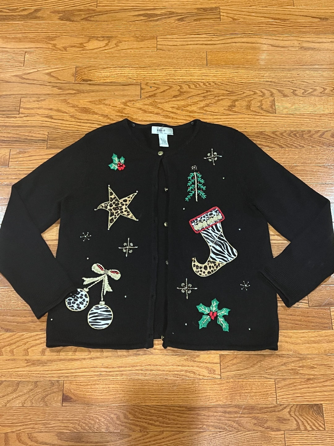 1990s Christmas Cardigan Sweater KIKIT Ugly Sweater Size Large Vintage ...