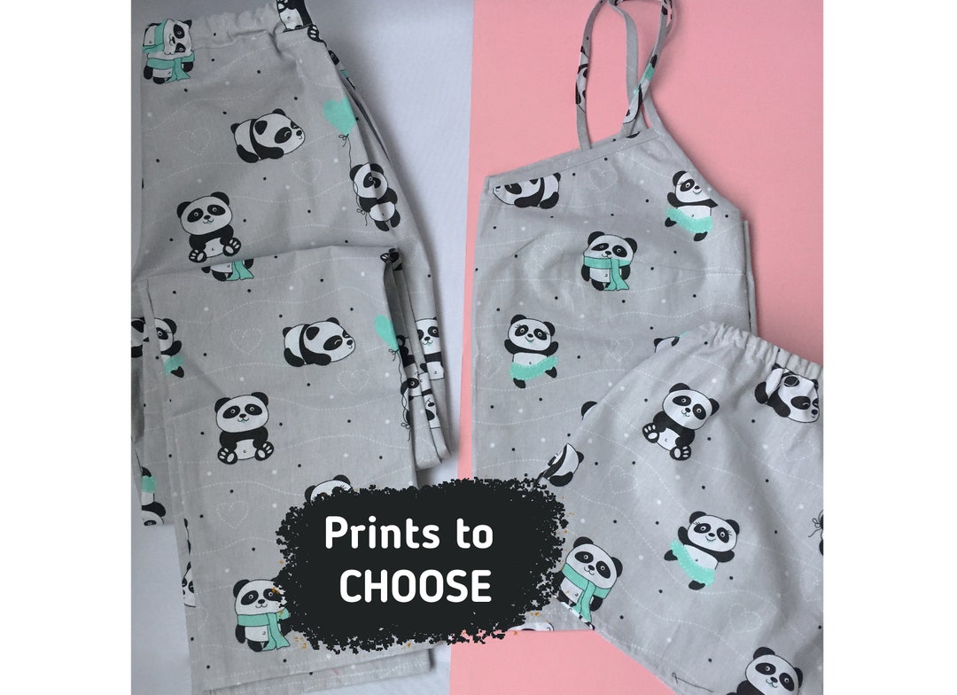 Triple Pjs Set With Panda Girls Pajamas Set Cotton Sleepwear Women's ...