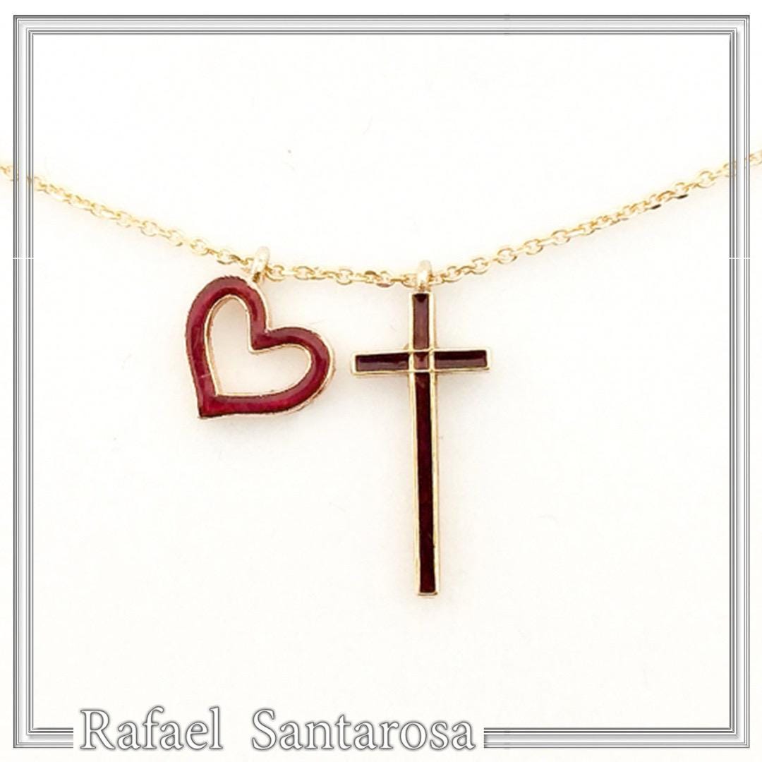 Red Enamel Cross & Heart Necklace: Sterling Silver 18K Gold Filled - Etsy
