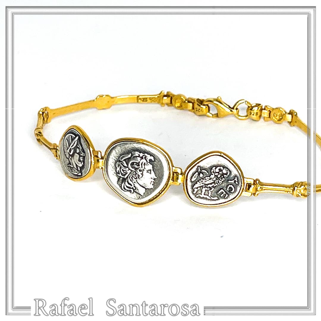 Beaded Museum Degraded Greek Coins Bracelet: Oxidised and 18K Gold ...