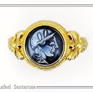 Goddess Athena Silver Ring, Enamel on Sterling Silver Oxidized Coin in ...