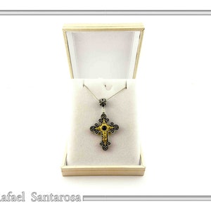 Lapis Byzantine Cross on Oxidized Sterling Silver and 18ct Gold Filled ...