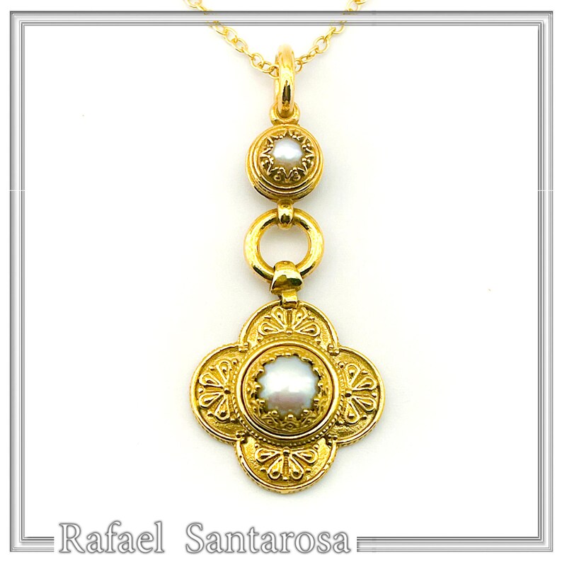 Natural Pearl Byzantine Cross Shape Dangle Pendant: 18K Gold-filled ...