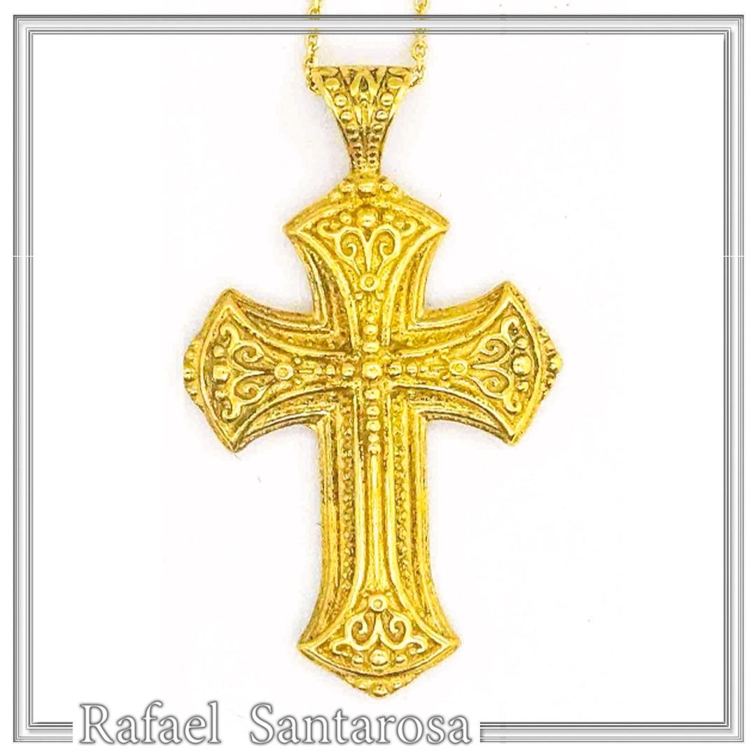 Byzantine Filigree Cross: 18k Solid Yellow Gold Greek Orthodox ...