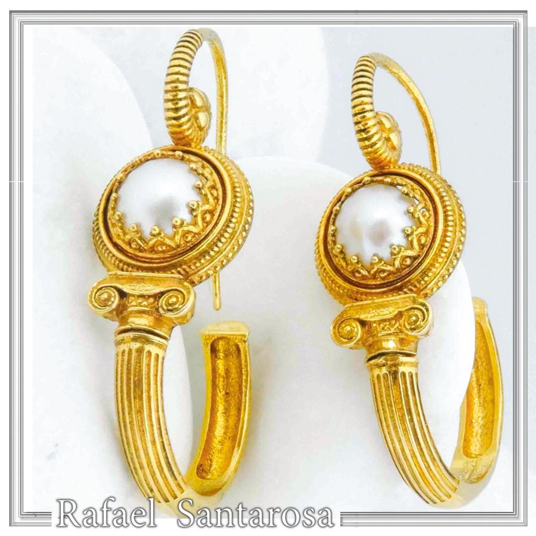 Ancient Greek Ionian Temple Column Natural Pearl Hoop Earrings Gold ...