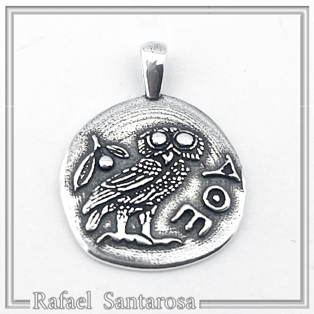Oxidized Sterling Silver Owl Coin Pendant: Athena Greek Replica - Etsy