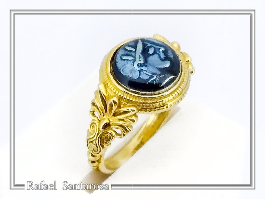 Goddess Athena Silver Ring, Enamel on Sterling Silver Oxidized Coin in ...