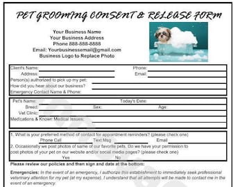 Pet Grooming Consent and Release Form, Pet Grooming, Dog Grooming ...