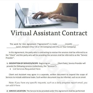 VA Contract Template, Virtual Assistant Contract, VA Agreement ...