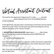 Virtual Assistant Contract, Virtual Assistant Agreement, Personal ...