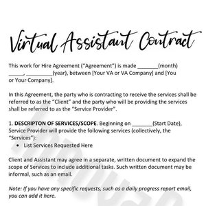 Virtual Assistant Contract, Virtual Assistant Agreement, Personal ...