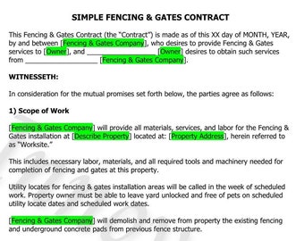 Simple Fence Contract - Etsy