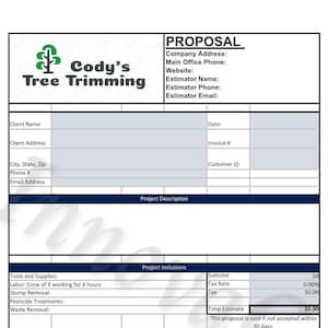 Tree Trimming Quote Template, Tree Care Estimate Template, Tree ...