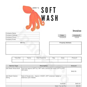Soft Wash Invoice Template, Power Washing Invoice, Pressure Washing ...