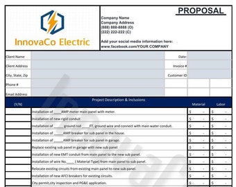 Electrical Estimate Template, Electrical Quote Form, Electrical Bid ...