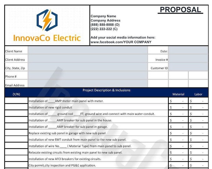 Electrical Contractor Estimate Template, Electrical Contractor Quote ...