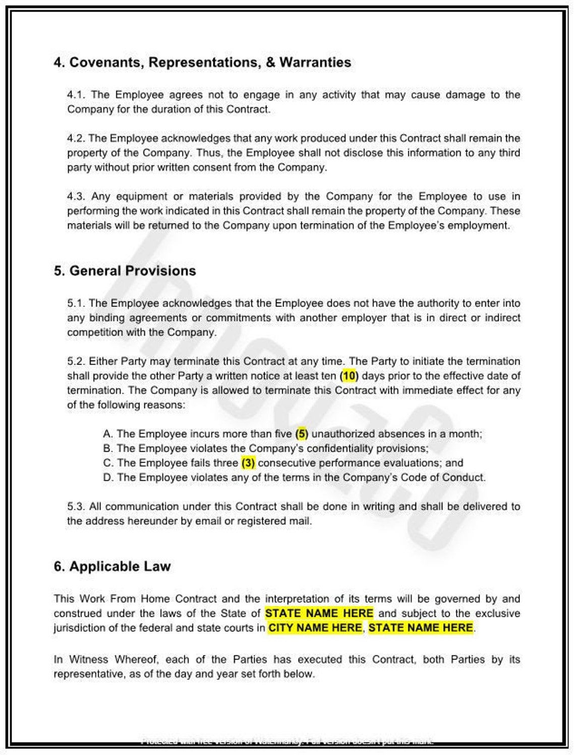 Work From Home Contract Template, Remote Work Contract Agreement ...