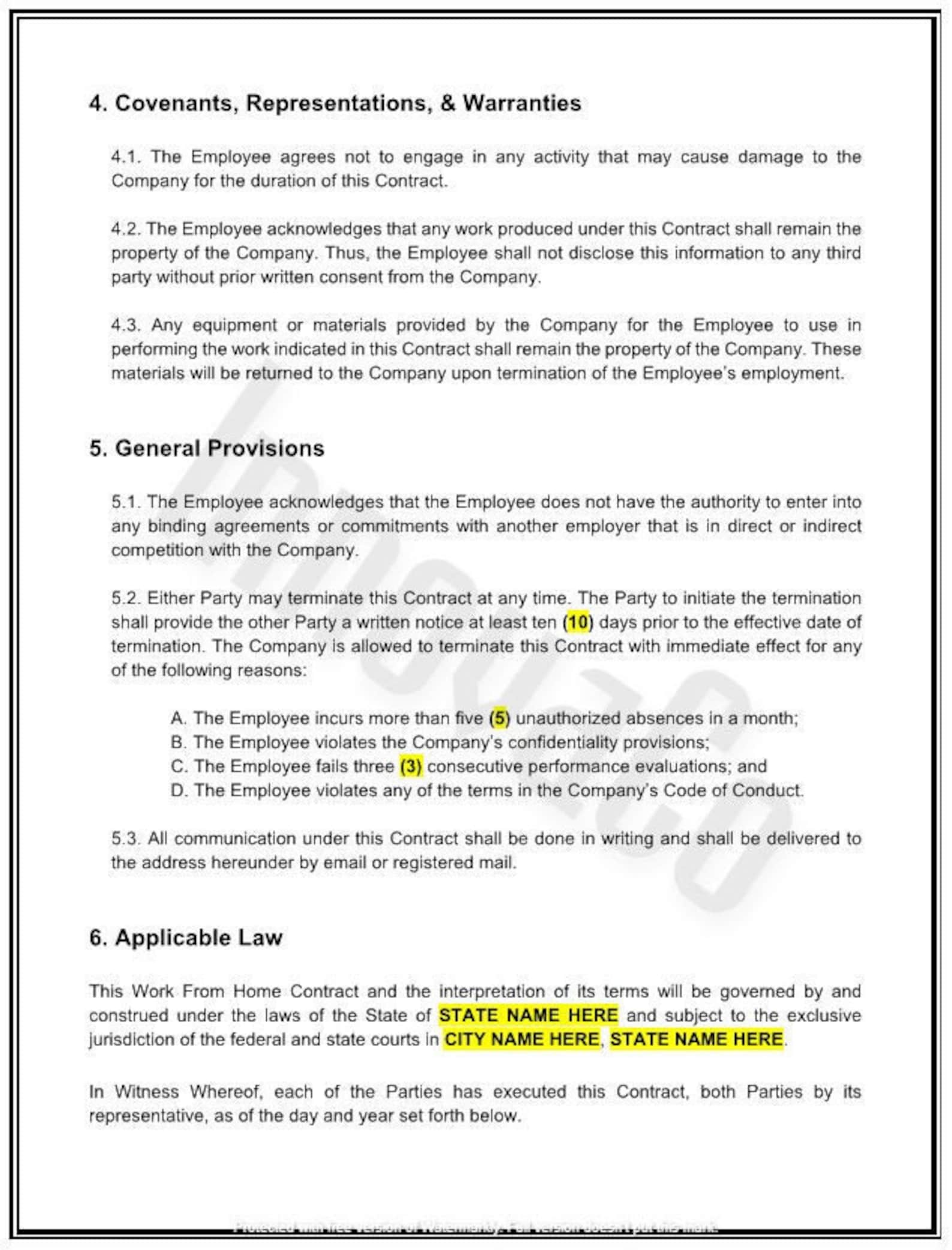 Work From Home Contract Template, Remote Work Contract Agreement ...