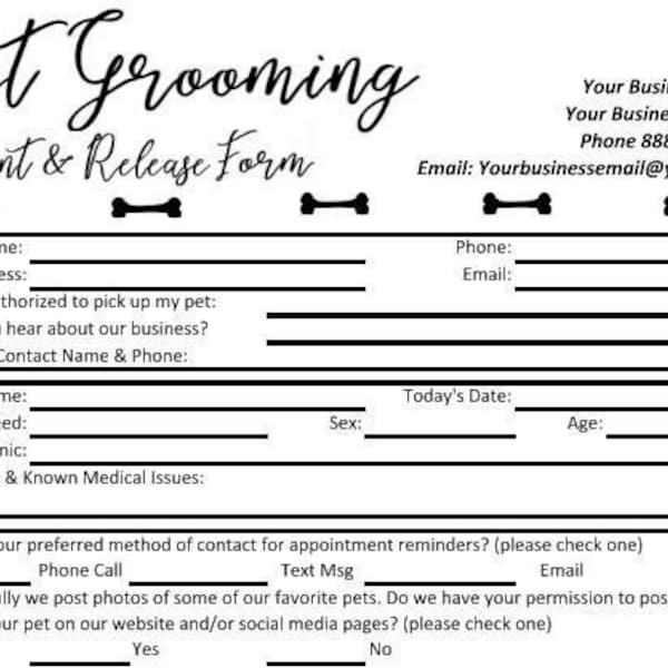 Pet Grooming Release Form - Etsy