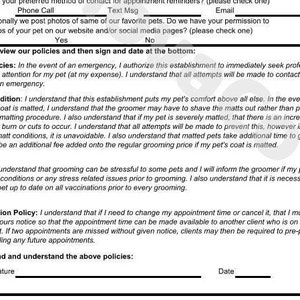 Pet Grooming Consent and Release Form Version 2, Pet Grooming, Dog ...