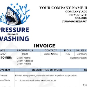 Pressure Washing Invoice, Soft Wash Invoice, Power Wash Invoice ...