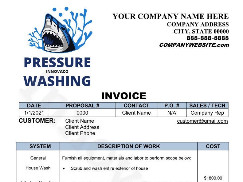 Pressure Washing Invoice, Soft Wash Invoice, Power Wash Invoice ...