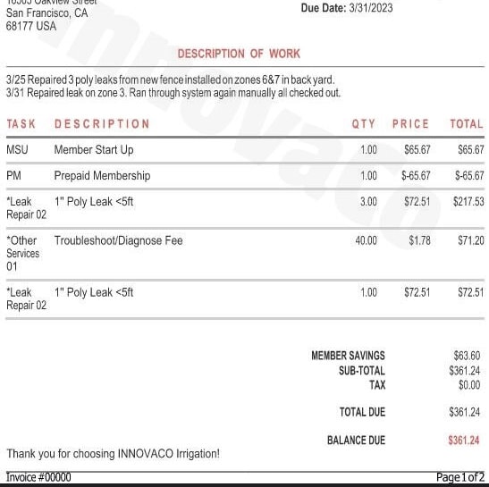 Irrigation Quote, Irrigation Invoice, Sprinkler Service Quote ...