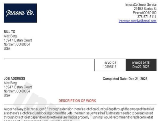 Plumbing Invoice Template Sewer Service Quote Sewer Invoice | Etsy