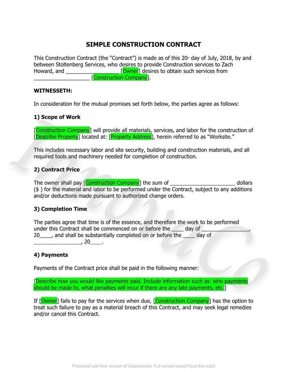 Printable Carpentry Contract Template Printable Carpentry Contract Template