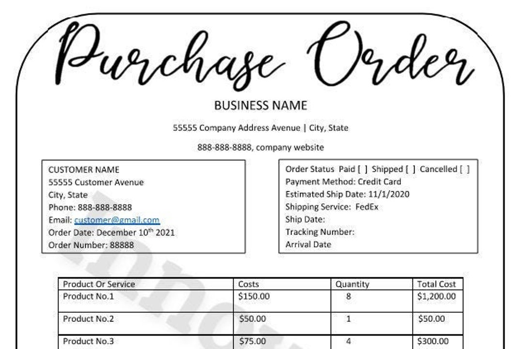 Purchase Order Template, Purchase Order Form, Business Purchase Order ...