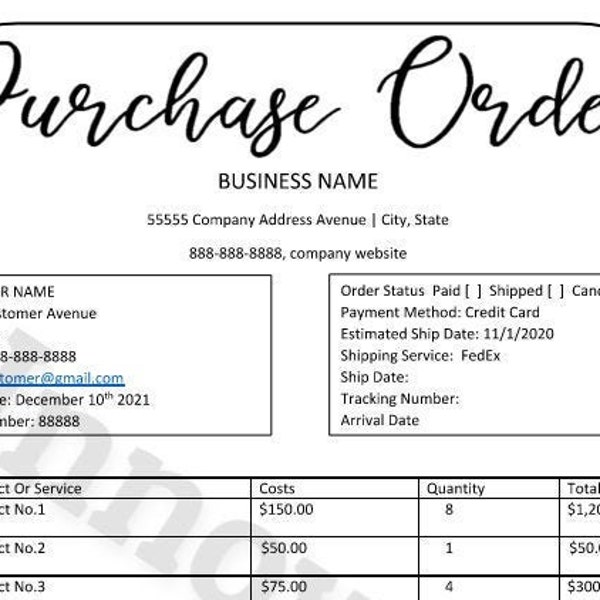 Word Purchase Order Template - Etsy
