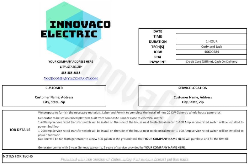 Work Order Template, Electrical Work Order Template, Work Order Form ...