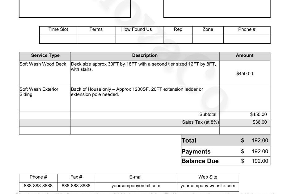 Soft Wash Invoice Template, Power Washing Invoice, Pressure Washing ...