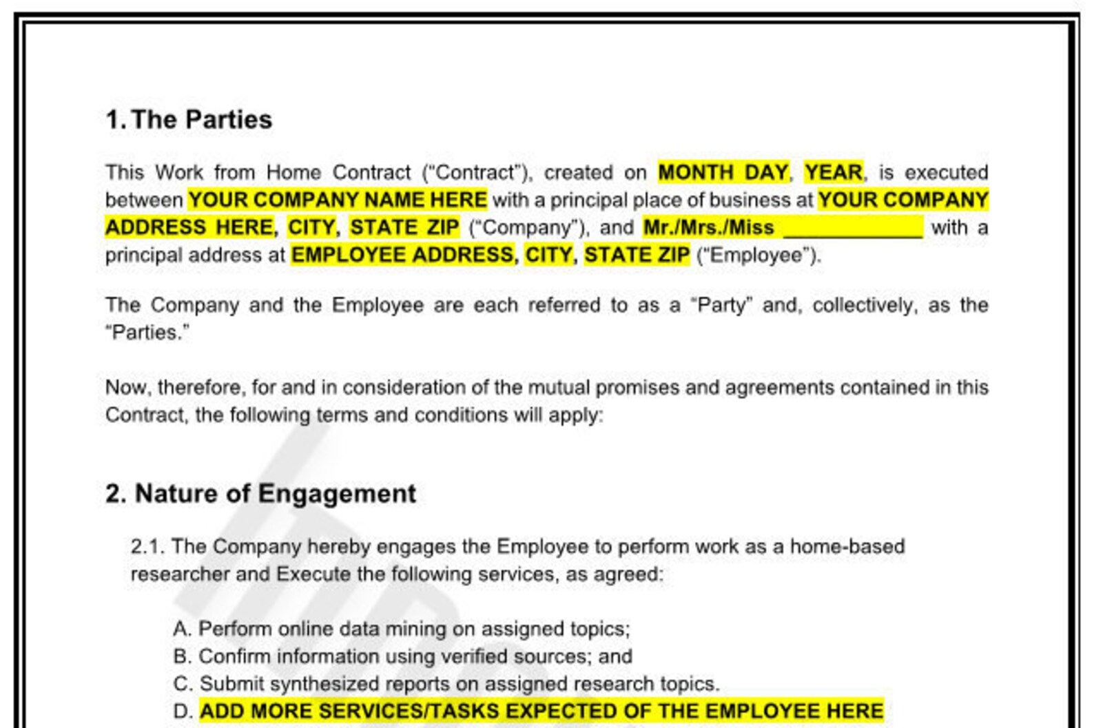 Work From Home Contract Template, Remote Work Contract Agreement ...