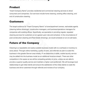 Cleaning Business Plan Template, Cleaning Services Business Plan ...