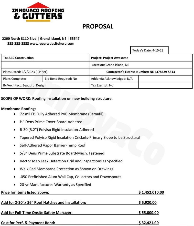 Roofing Proposal Template, Roofing Quote, Gutter Quote, Residential ...