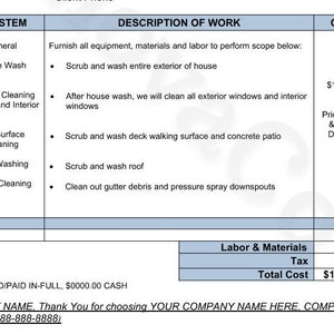 Pressure Washing Invoice, Soft Wash Invoice, Power Wash Invoice ...