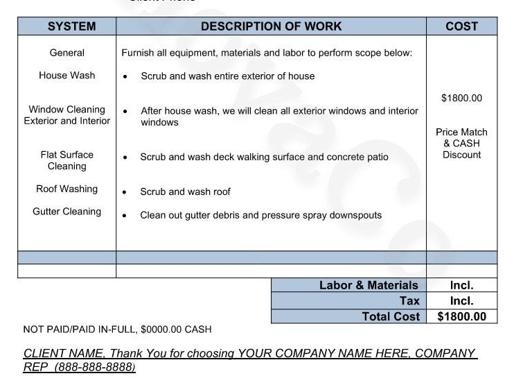 Pressure Washing Invoice, Soft Wash Invoice, Power Wash Invoice ...