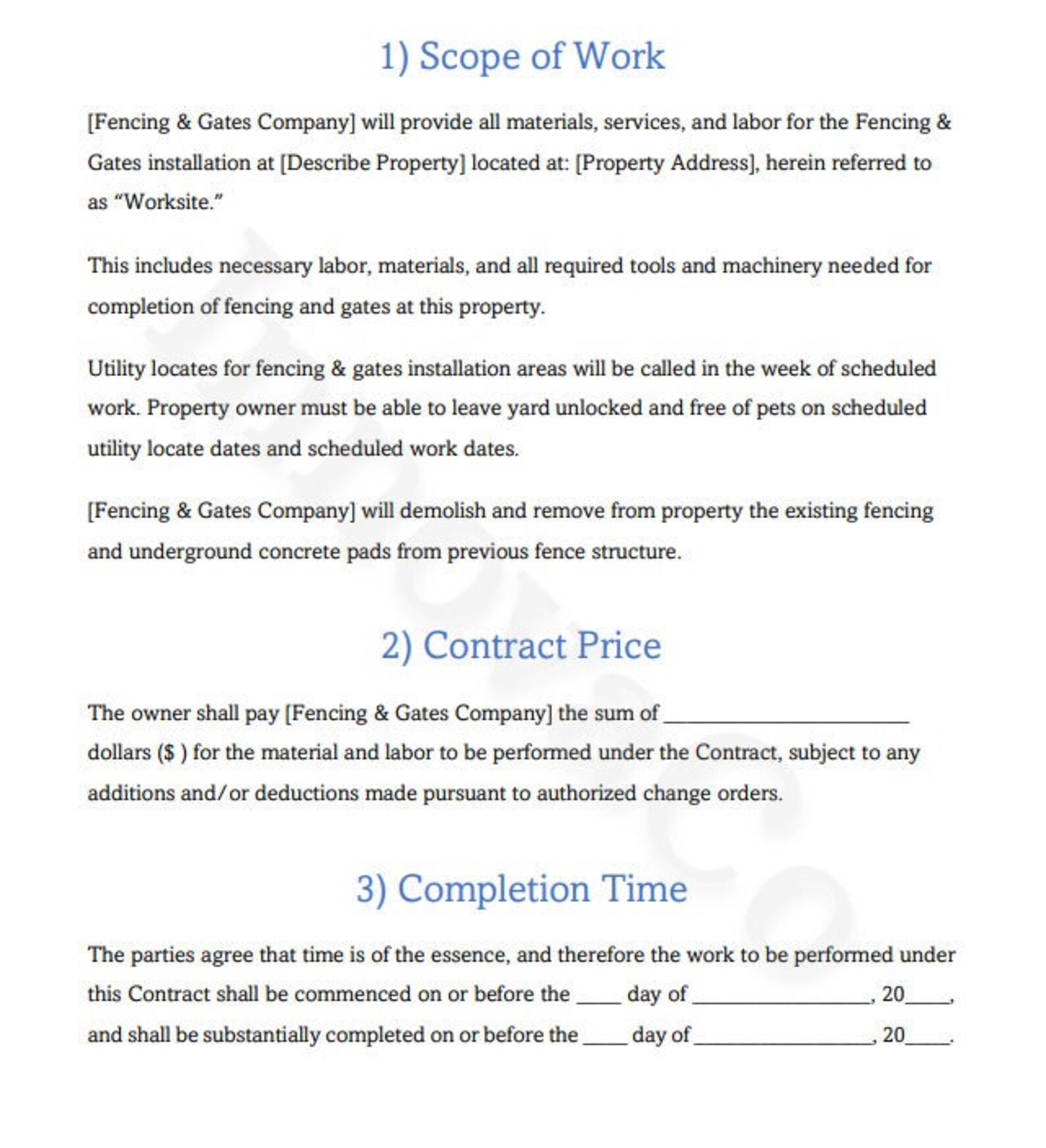 Fencing Contract, Fencing Contract Template, Fencing and Gates Install ...