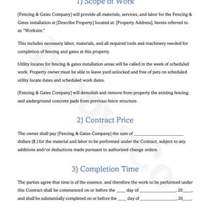 Fencing Contract, Fencing Contract Template, Fencing and Gates Install ...