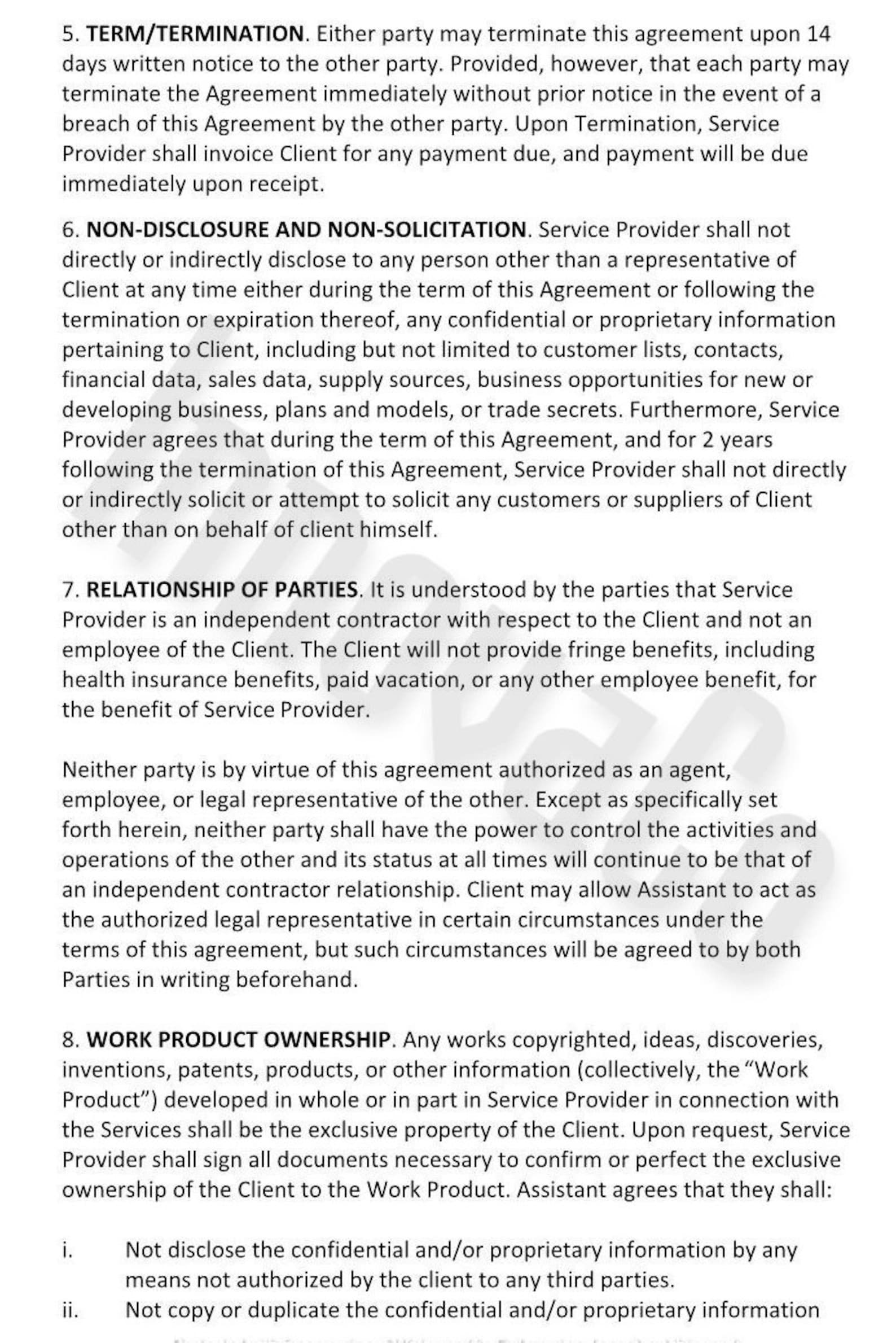 Virtual Assistant Contract, Virtual Assistant Agreement, Personal ...