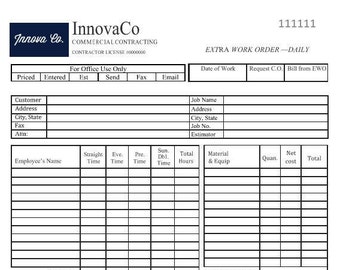 Simple T&M Template, Extra Work Order Ticket Template, Handyman Time ...