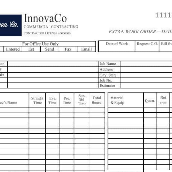 Extra Work Order Template - Etsy