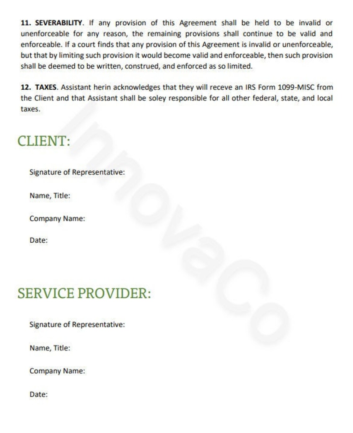 VA Contract Template, Virtual Assistant Contract, VA Agreement ...