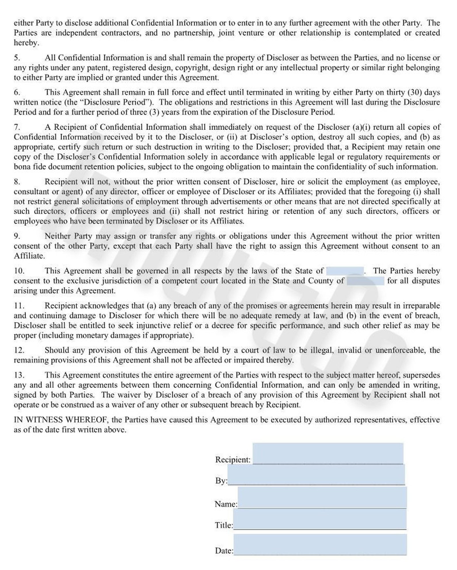 Non-disclosure Agreement Template,nda Template, NDA Form, Non ...