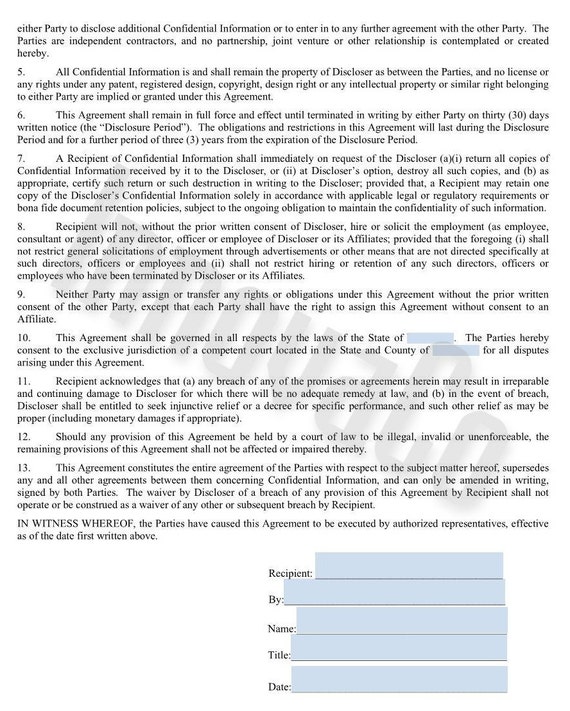 Patent Non Disclosure Agreement Template