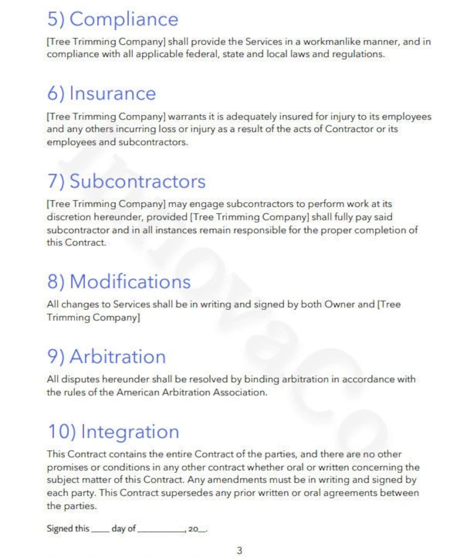 Tree Trimming Contract Template, Tree Removal Contract Agreement, Tree ...